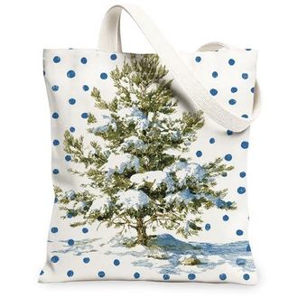 Generic Sacs fourre-tout en toile de pin enneig&eacute;, motif &agrave; pois &eacute;l&eacute;gants, r&eacute;utilisables, vintage, l&eacute;gers et lavables, pour voyage, plage, &eacute;picerie, 33 x 38 cm