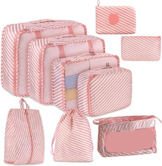Generic 9 Teile/Satz Reise Veranstalter Lagerung Taschen Koffer Verpackung Set F&auml;llen Tragbare Gep&auml;ck Kleidung Schuh Ordentlich Beutel(Stripe 9-Piece Set)