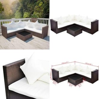 vidaXL 4-tlg. Garten-Lounge-Set mit Kissen Poly-Rattan Braun - Outdoor M&ouml;bel - Loungeset - Gartenm&ouml;bel - Rattan Gartenm&ouml;bel - Poolm&ouml;bel - Home & Living