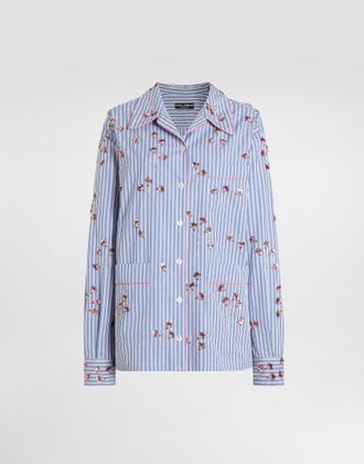 Dolce & Gabbana Poplin Shirt With Crystal Flower Embroidery - Frau Blusen Und Tops Mehrfarbig 38
