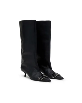 Diesel Womens Knee-High Oiled Leather Boots Black Pmu