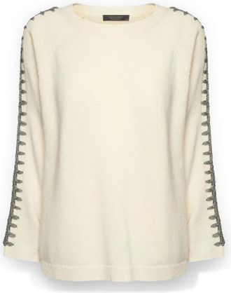 Elena Miro Femme, Pulls, Blanc, Taille: 38 FR Pull en pure laine avec broderie