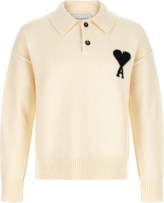 Ami Homme, Pulls, Blanc, Taille: XL Polo en Laine Ami de Coeur