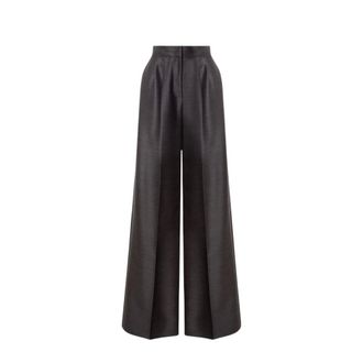Alberta Ferretti Femme, Pantalons, Gris, Taille: 38 FR Pantalon fluide taille haute en laine et soie
