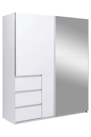 MID.YOU Mid.you Schiebet&uuml;renschrank Wilma, Wei&szlig;, Metall, 2 F&auml;cher, 3 Schubladen, 175x205x61.5 cm, in verschiedenen Gr&ouml;&szlig;en erh&auml;ltlich, Schrankfront mit Spiegel