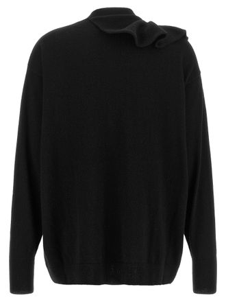 Nude Asymmetrical Ruffle Cardigan - Black