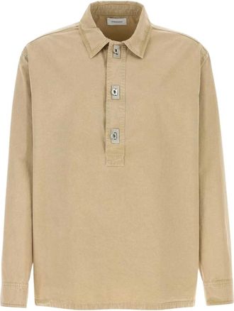 Ferragamo Homme, Chemises, Beige, Taille: M Chemise boutonn&eacute;e Saharienne &agrave; ceinture en m&eacute;lange de coton