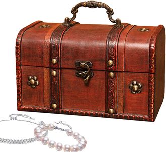 Generic Antike Schmuckschatulle - Retro-Schmuckschatulle aus Holz mit Schloss, rote Vintage-Schatulle | Mehrzweck-Schmuckschatulle f&uuml;r M&uuml;nzen, Halsketten, Ohr
