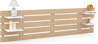 IDMarket H&auml;ngekopfteil mit 5 Breiten Latten NINA 240 cm helles Holz und wei&szlig;e Regale