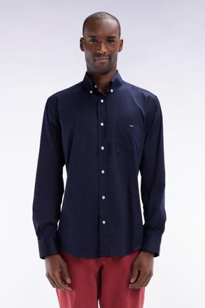 Eden Park Chemise En Twill De Coton Marine Unie Coupe Droite