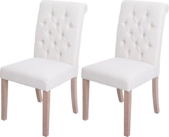 Mendler 2er-Set Esszimmerstuhl HWC-O65, Küchenstuhl Polsterstuhl, Chesterfield Stoff/Textil (280g/m²), weiß