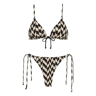 Elisabetta Franchi Femme, Maillots de bain, Multicolore, Taille: 42 FR Ensemble Bikini Chevron Beige