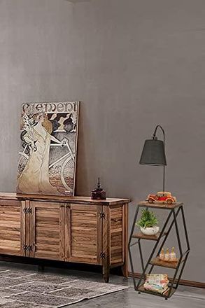 Opviq Modern Floor Lamp with Metal Body & FIR Wood Bookstand, 165 cm Height, Black | E27 Socket, Max 40W | Stylish Industrial & Country Design for Home