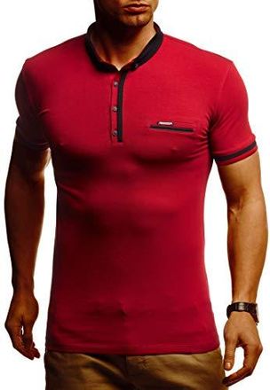LEIF NELSON LN1280 - T-shirt à col polo classique pour homme - Coupe ajustée - Manches courtes - En coton - Noir et blanc, rouge bordeaux, M