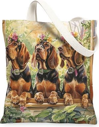 Generic Sac fourre-tout en toile motif chien l&eacute;vrier printanier 33 x 38,1 cm, sac r&eacute;utilisable &agrave; motif imprim&eacute; de plantes en pot pour femme, sac d&eacute;picerie amu