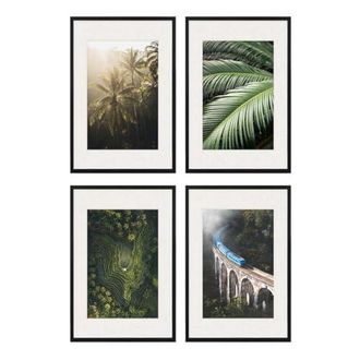 Photolini Cadre 40x60 noir bois MDF, cadre noir 40x60 lot de 4 avec passe-partout pour posters et affiches, verre acrylique incassable, cadre photo 60x40 à susp