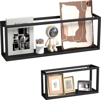 HOMCOM Wandregal 2er-Set Schweberegal aus Stahl, Wandboard, Regalbrett für Küche, Wohnzimmer, Schwarz