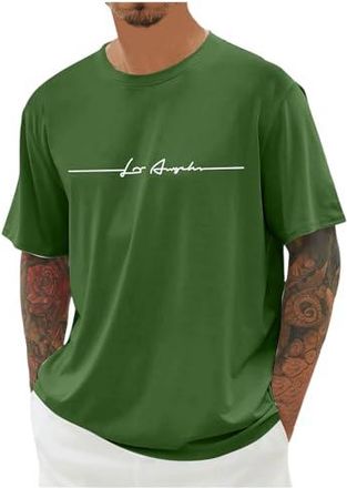 Generic T-shirt dété surdimensionné à manches courtes et col rond pour homme avec imprimé de ville - Chemises basiques amples et décontractées, Vert, XXS