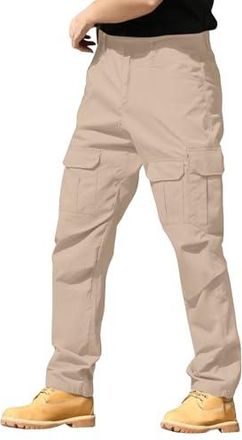 Generic Pantalon cargo pour homme - Coupe droite - Coupe droite - Pantalon chino durable - Plusieurs poches - Pantalon de travail - Pantalon de travail élasti