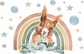 OEM Carta Da Parati Fotografica Per Bambini Con Scoiattoli, Arcobaleni E Stelle In Stile Boho M075 200x135
