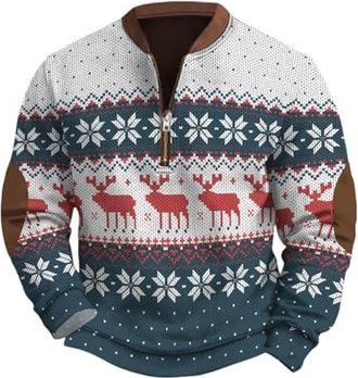 Generic Sweat-shirt pour homme - Pull Père Noël amusant - Imprimé de Noël - Manches longues - Fermeture éclair - Haut de Noël décontracté pour les vacances et