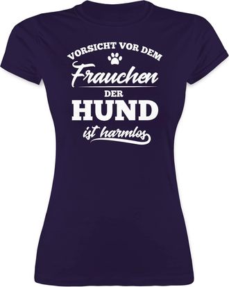 Shirtracer Shirt Damen - Geschenk f&uuml;r Hundebesitzer - Vorsicht vor dem Frauchen der Hund ist harmlos - XXL - Lila - hundeshirt hundeshirts hundefan obacht Tshirt