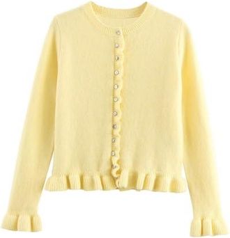 Generic Pull pour femme, veste tricot&eacute;e de couleur unie avec bordure, design superpos&eacute;, manches longues, ouvert sur le devant, tricot d&eacute;contract&eacute; pour lautomn