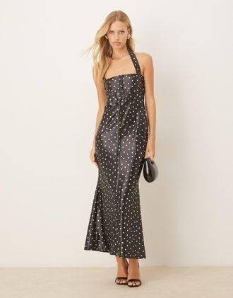 Asos Midikleid aus Stretch-Satin mit Polka Dots-Bunt