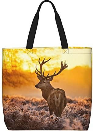 Generic Sac De Courses Deer Wilderness Sac Fourre-Tout En Toile Lavables Personnaliser Sacs En Toile, Pour Tous Les Jours, Shopping, &Eacute;cole, Filles