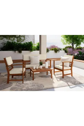 ambia GARDEN Loungegarnitur, Taupe, Holz, Wellpappe, Akazie, vollmassiv, 80x50x33 cm, Loungemöbel, Loungemöbel-Sets