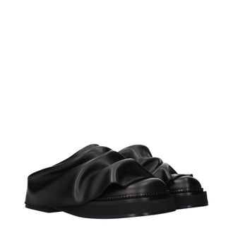 The Attico Womens Black Leather Slippers