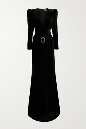 Alessandra Rich Robe Aus Samt Mit Kristallen - Schwarz