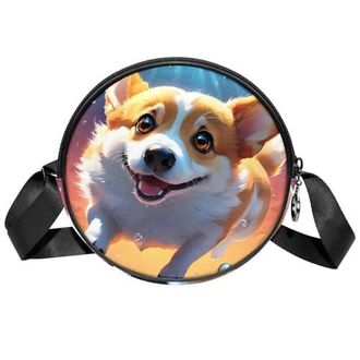 Generic Sac &agrave; bandouli&egrave;re Circle pour femme, petit sac &agrave; bandouli&egrave;re sous-marin Corgi avec fermeture &eacute;clair et bretelles r&eacute;glables style d&eacute;contract&eacute; pour femm