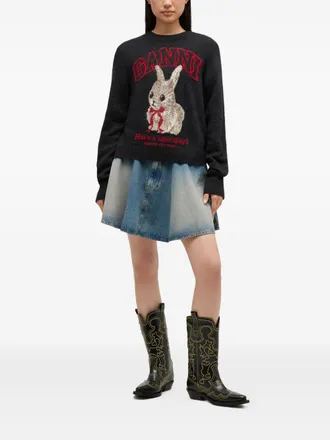 Ganni Graphic Rabbit Intarsia Sweater - Charcoal
