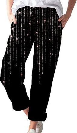 Generic Pantalon Femme Large L&eacute;ger Fluide Ete en Lin Pantalon D&eacute;contract&eacute; &Agrave; La pour Femmes avec Poches en Coton et Lin Imprim&eacute;s Ensemble Femme Baggy Fluide Pa