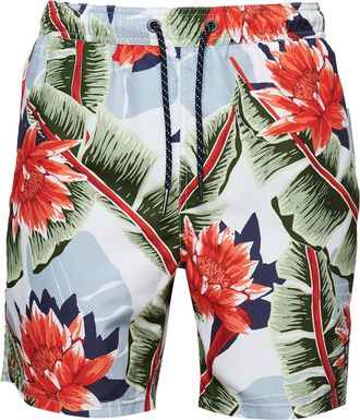 Superdry Herren Hawaiianische Badeshorts aus recyceltem Material Wei&szlig; Bananenblatt S
