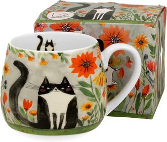 Duo Katzenwelt Kollektion Tasse 430 ml aus New Bone China Porzellan in Geschenkbox, Kaffe-Tasse, Kaffebecher, Teetasse (Wiese)