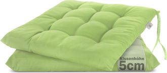 Brandsseller 2er Set Stuhlkissen 40x40x5 cm Sitzkissen Polster Stuhlauflage mit Haltebändern Dekokissen für Indoor Outdoor gesteppt - Grün