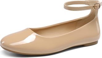 Dream Pairs Damen Ballerinas aus Veganem Leder mit Rundspitz & Retro-Design, Bequeme Flache Schuhe mit atmungsaktivem Material,Size 40.5,Nackt,DWUMFA2510