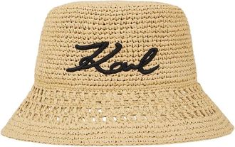 Karl Lagerfeld Caps & M&uuml;tzen - Signature-Bucket Hat in H&auml;keloptik Hut - Gr. ONE SIZE - in Beige - f&uuml;r Damen