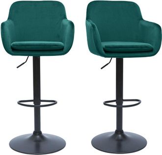 Miliboo Miliboo - Tabourets de bar r&eacute;glables en tissu velours bleu p&eacute;trole et m&eacute;tal noir (lot de 2) amika