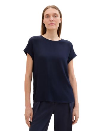Tom Tailor Damen Basic Kurzarm-Bluse mit Cut-Out-Detail, sky captain blue, 36