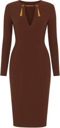 Elisabetta Franchi Femme, Robes, Brun, Taille: 42 FR Robe en cr&ecirc;pe l&eacute;ger avec cha&icirc;ne bijou