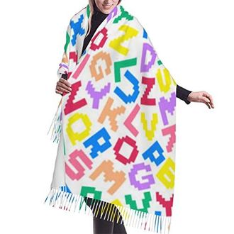 Generic Confortable Écharpe Foulard Alphabet coloré en pixels Lettres latines Echarpe Hiver Femme Léger Shawl pour Homme Femmes Noël 68X196cm