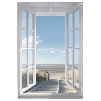 Reinders Gartendeko, Fenster zur Nordsee, Garten, Bilder, Wanddeko, Room Decor, Leinwand, Blau, 120 x 80