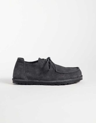 Birkenstock Utti Lace chaussures en daim couleur charbon-Gris