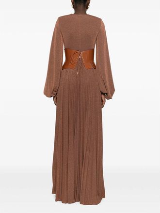 Elisabetta Franchi Glitter Puff Sleeve Evening Dress - Brown