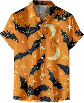 Generic DENGJIAMY Chemise dHalloween grande taille pour homme T-shirt décontracté tendance hauts de vacances pour homme chauve-souris citrouille chemise bouto