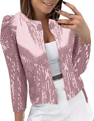 Generic Blazers Femme Blazer &agrave; Paillettes pour Femme Style D&eacute;contract&eacute; &agrave; Manches Longues Sequins Cardigan Haut Tops Brillante Manteau F&ecirc;te Clubwear pour Disco