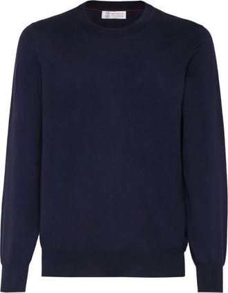 Brunello Cucinelli Homme, Pulls, Bleu, Taille: XL Pull en coton l&eacute;ger